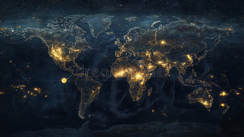 Earth at Night from Space with City Lights Stock Image - Image of ...