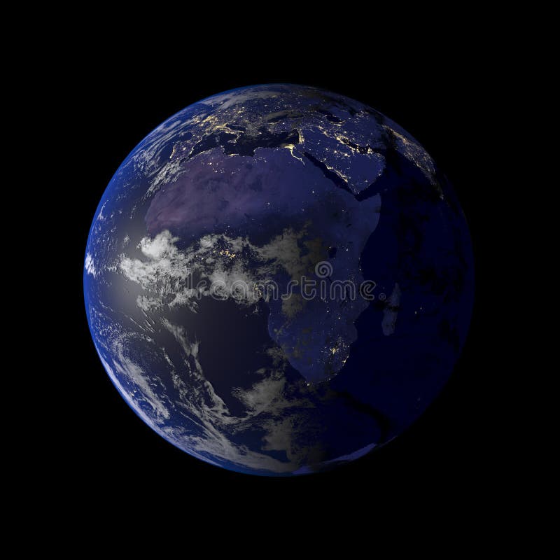 Earth Night View from Space 3d Rendering. Stock Illustration ...