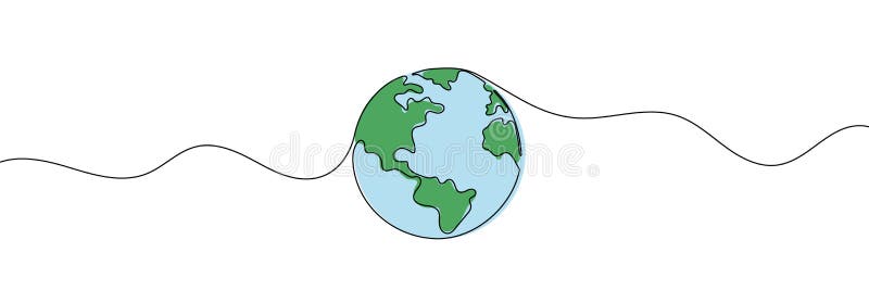 Earth One Line Drawing. Continuous Line Globe Stock Vector ...