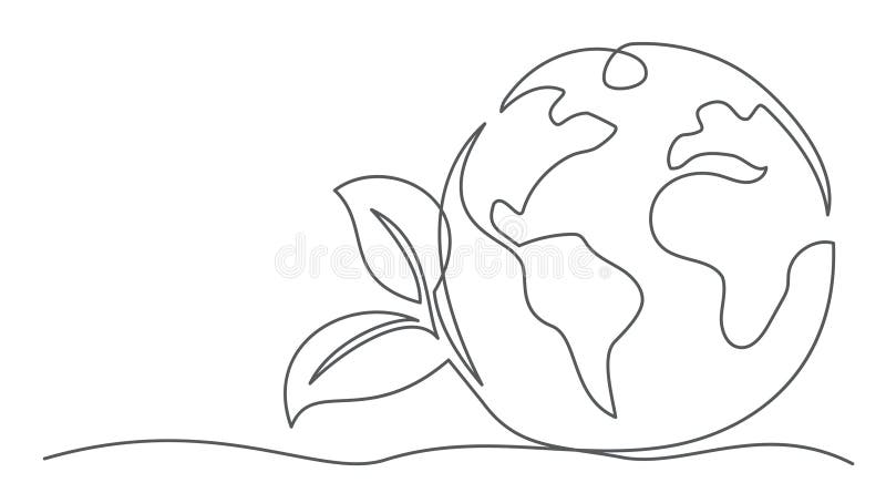 Earth One Line Drawing on White Background Stock Vector - Illustration ...