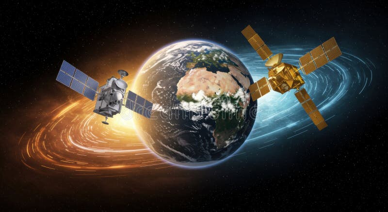 Earth Orbiting Satellites stock illustration. Illustration of cosmos ...