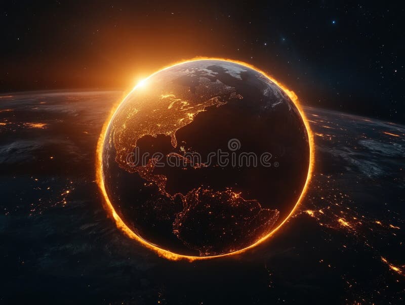 Earth Orbiting Sunset stock photo. Image of space, science - 359057946