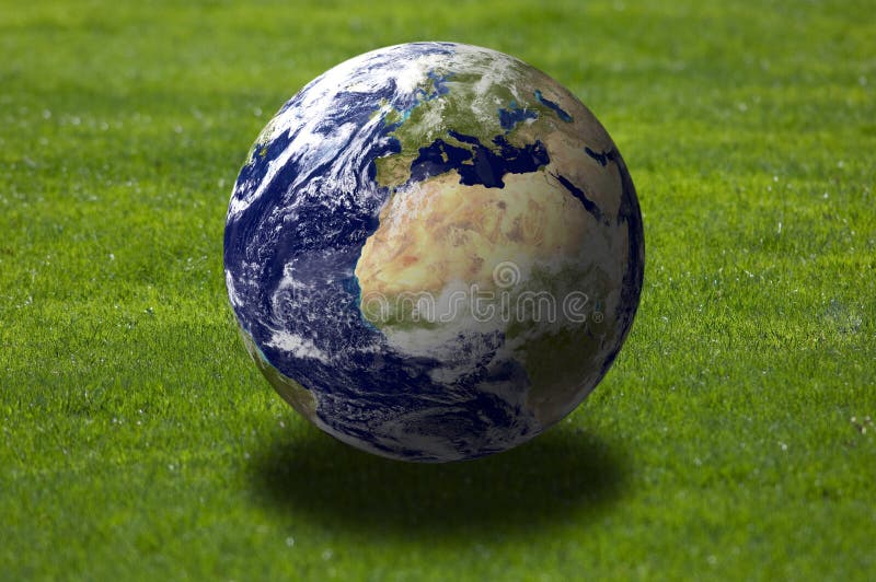 Earth over grass field stock illustration. Illustration of clouds - 7913195