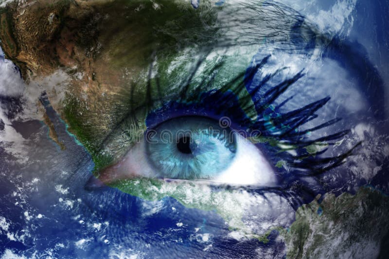 Earth overlay on face stock image. Image of wide, woman - 255573943