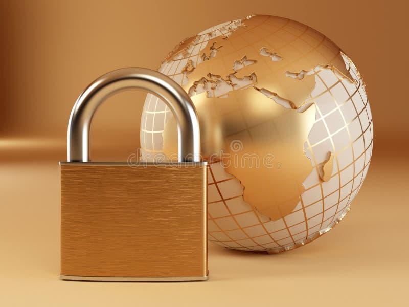 Earth with padlock stock illustration. Illustration of global - 13206049