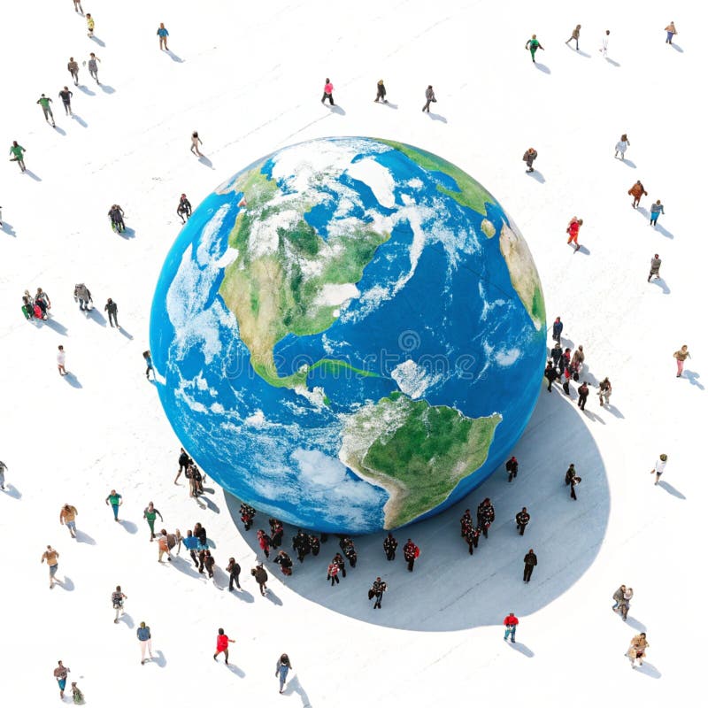 Earth with People Isolated on White Background Stock Illustration ...