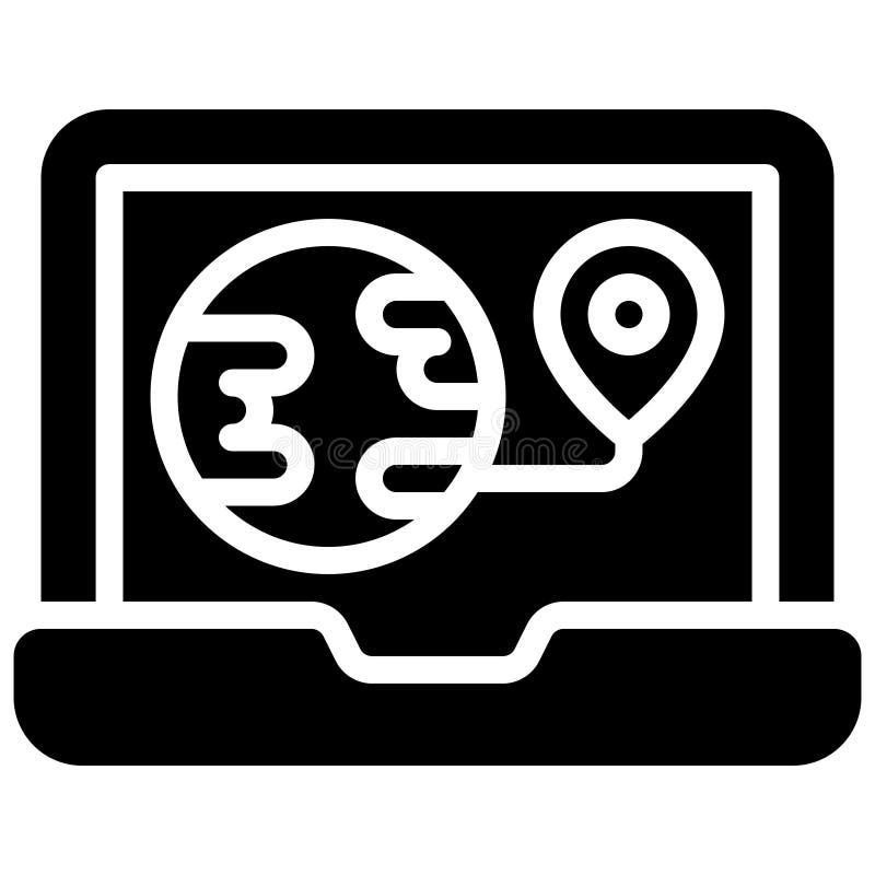 Earth and Pin on Laptop Screen Icon, Location Map and Navigation Vector ...