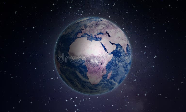 The Earth Planet in an Endless Outer Space. Dark Starry Universe with ...