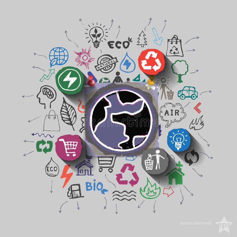 Ecology Collage with Icons on Blackboard Stock Vector - Illustration of ...