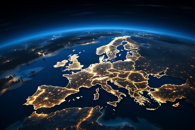 Earth Planet Europe at Night from Space, City Lights, Elements from ...