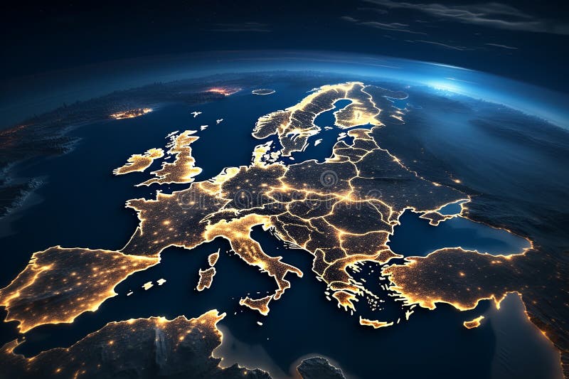 Earth Planet Europe at Night from Space, City Lights, Elements from ...