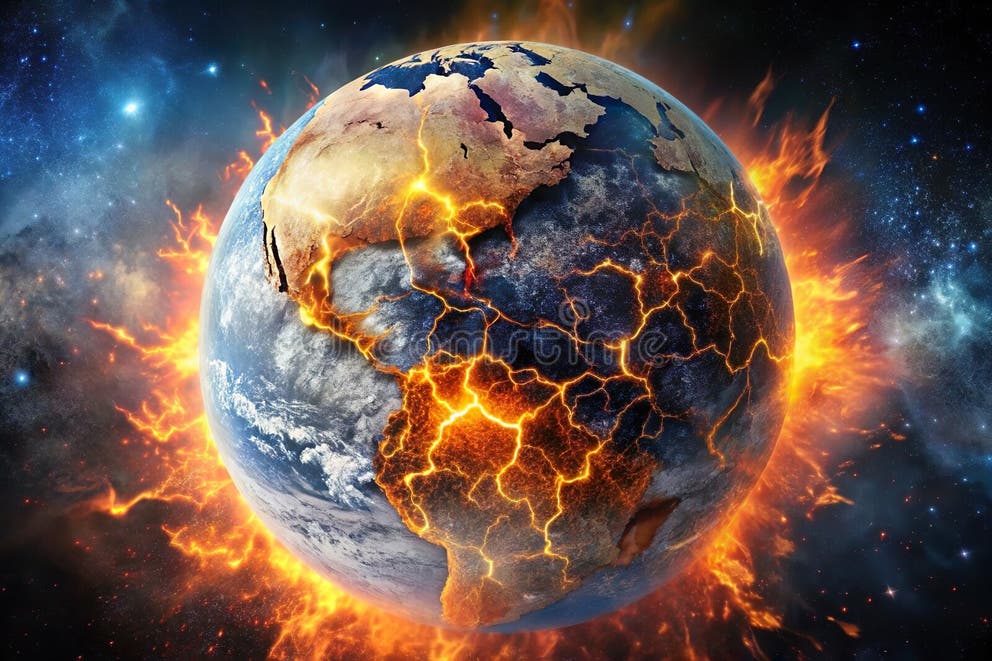 Earth Planet Explode with Flame Fissure. Apocalypse Concept Stock ...