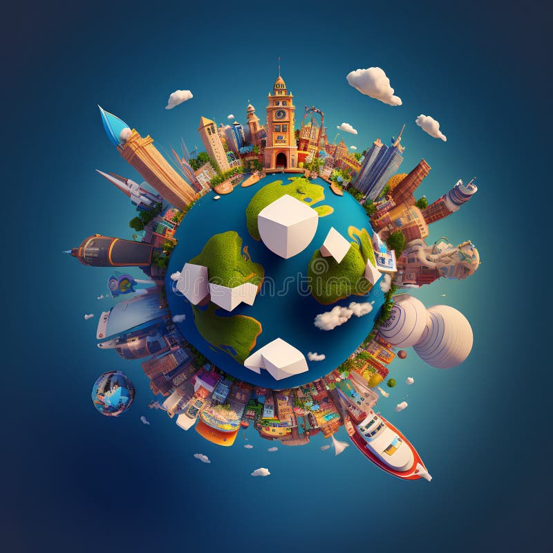 Earth Planet with Famous Landmarks of the World. 3D Illustration Stock ...