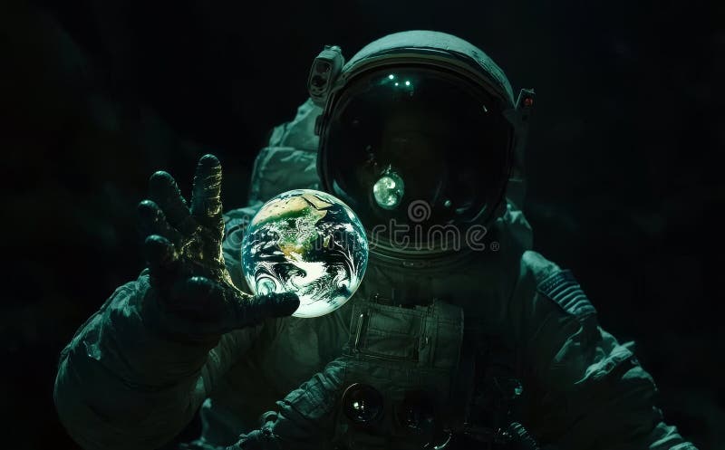 Earth Planet in Hand of Astronaut. 3D Sci-fi Image Stock Photo - Image ...