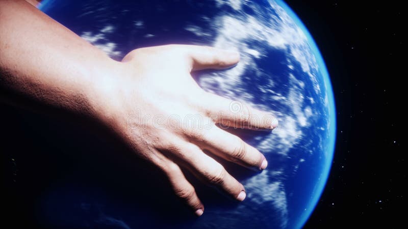 The Earth Planet in Hands. Outer Space. Realistic 4k Animation. Stock ...