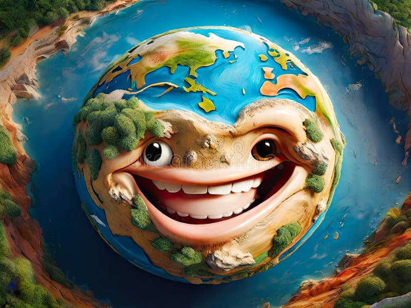 The Earth Planet with Happy Face Stock Photo - Image of poster ...