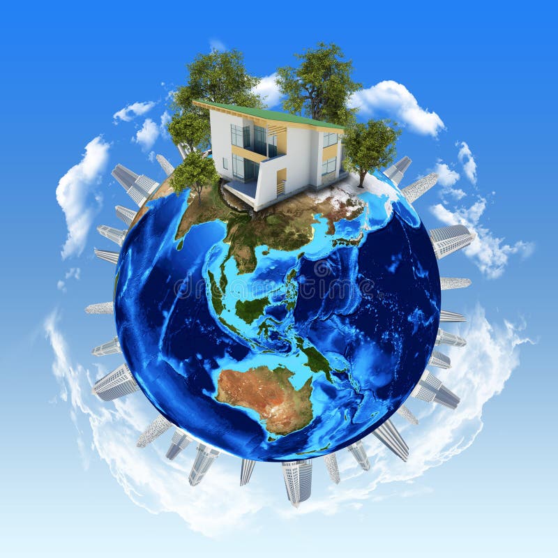 Earth Planet Image with Buildings on Surface Stock Illustration ...