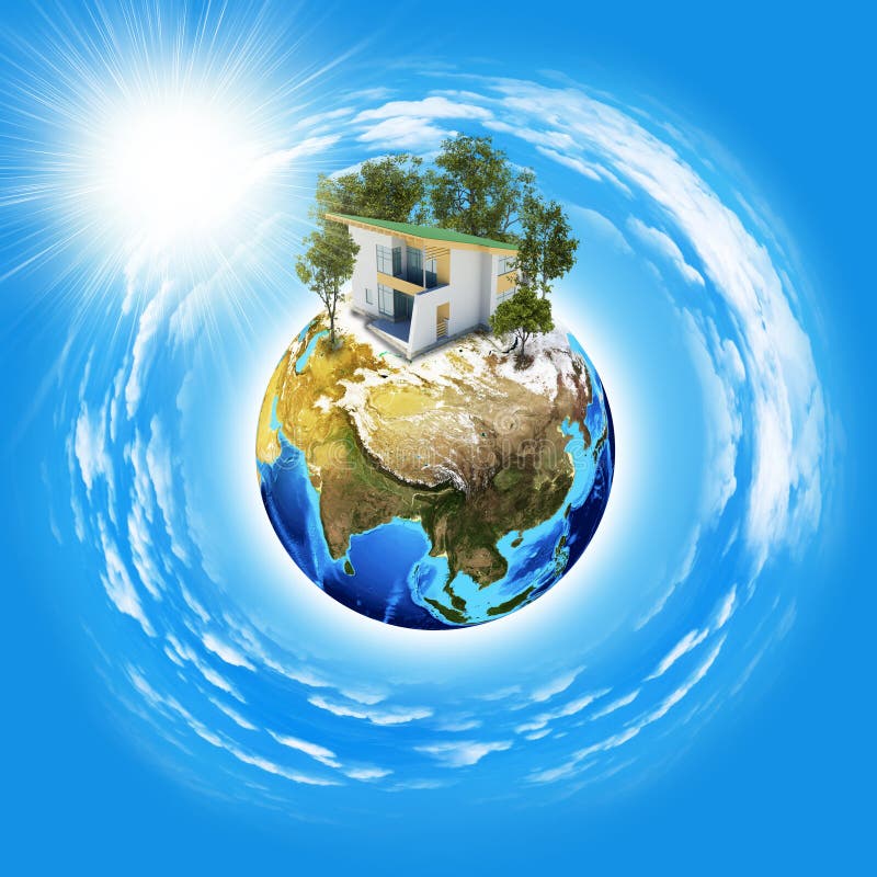 Earth Planet Image with Buildings on Surface Stock Illustration ...