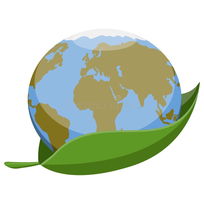 Earth planet on a leaf stock vector. Illustration of recycle - 138369130