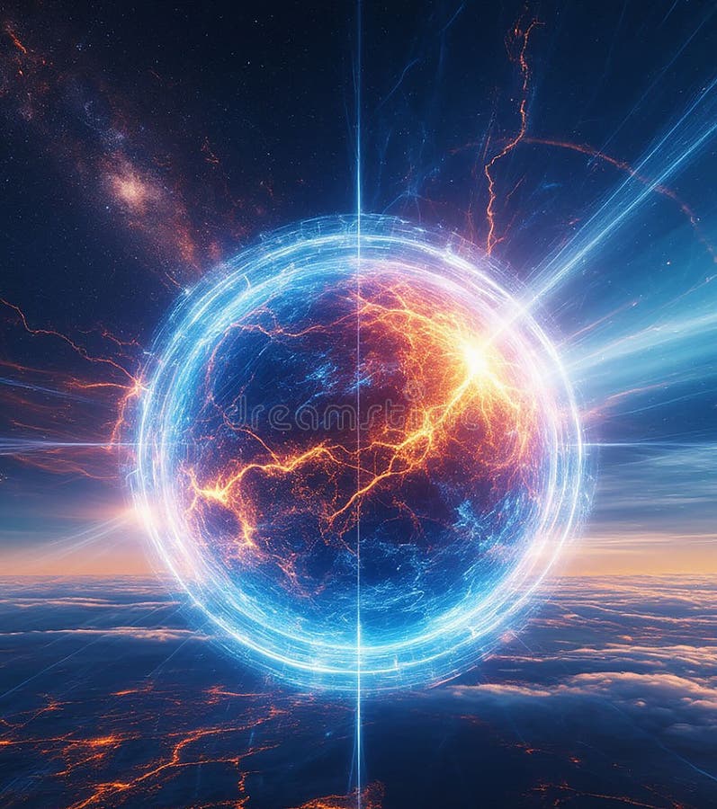 Earth Planet with Lightning, Computer Generated Abstract Background, 3D ...