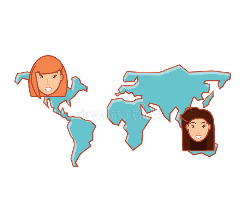 Earth Planet Map with Head of Women Stock Vector - Illustration of ...