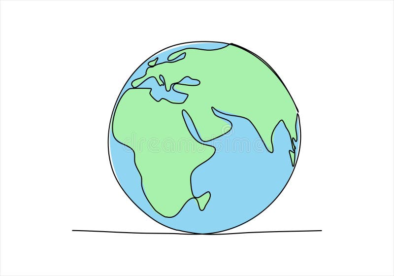 Earth Planet One Line Drawing Colored with Pastel Colors. Vector ...