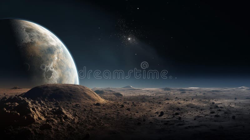 Earth Planet in Outer Space. Earth and Moon, Solar System Element Stock ...