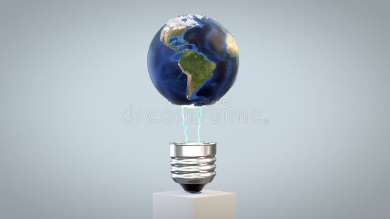 Earth Planet Revolving on a Lightbulb with Lightnings, Loop, Luma Matte ...