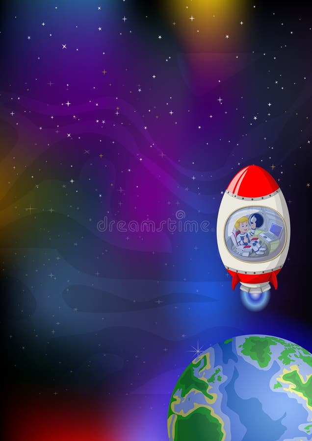 Earth Planet with Rocket in Galaxy Space Cartoon Stock Illustration ...