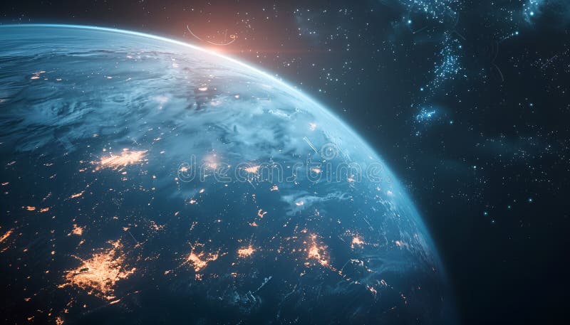 Earth Planet of Solar System. Data Exchange and Global Network Over the ...