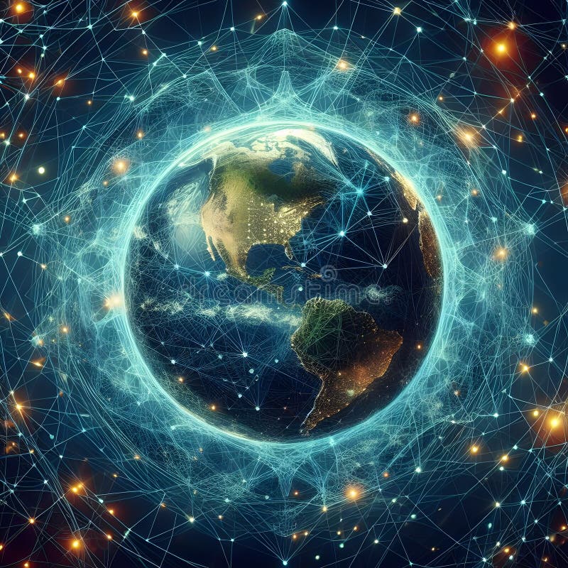 Earth Planet in Space with Network of Connections, 3d Illustration ...