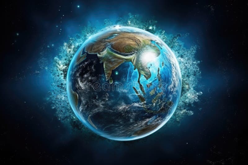 Earth Planet in Splash of Water. View of Outer Space Stock Photo ...