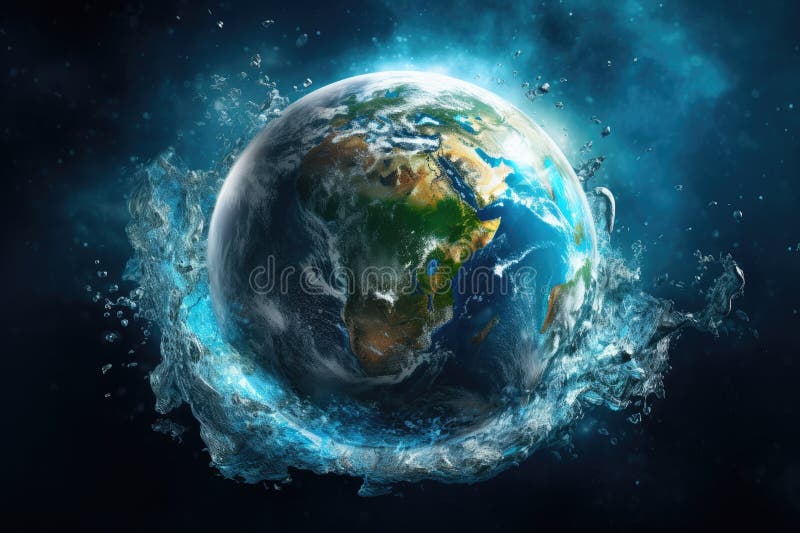 Earth Planet in Splash of Water. View of Outer Space Stock Photo ...