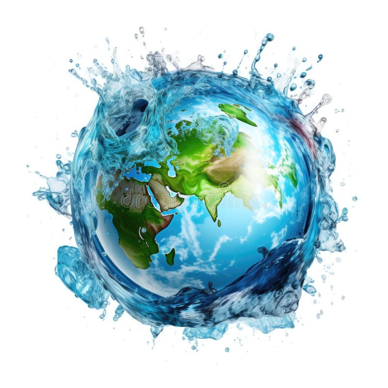 Earth Planet in Splash of Water on White Stock Illustration ...