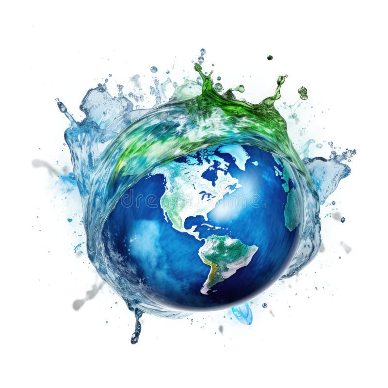 Earth Planet in Splash of Water on White Stock Illustration ...