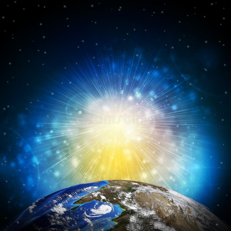 Earth planet in sun rays stock illustration. Illustration of astro ...