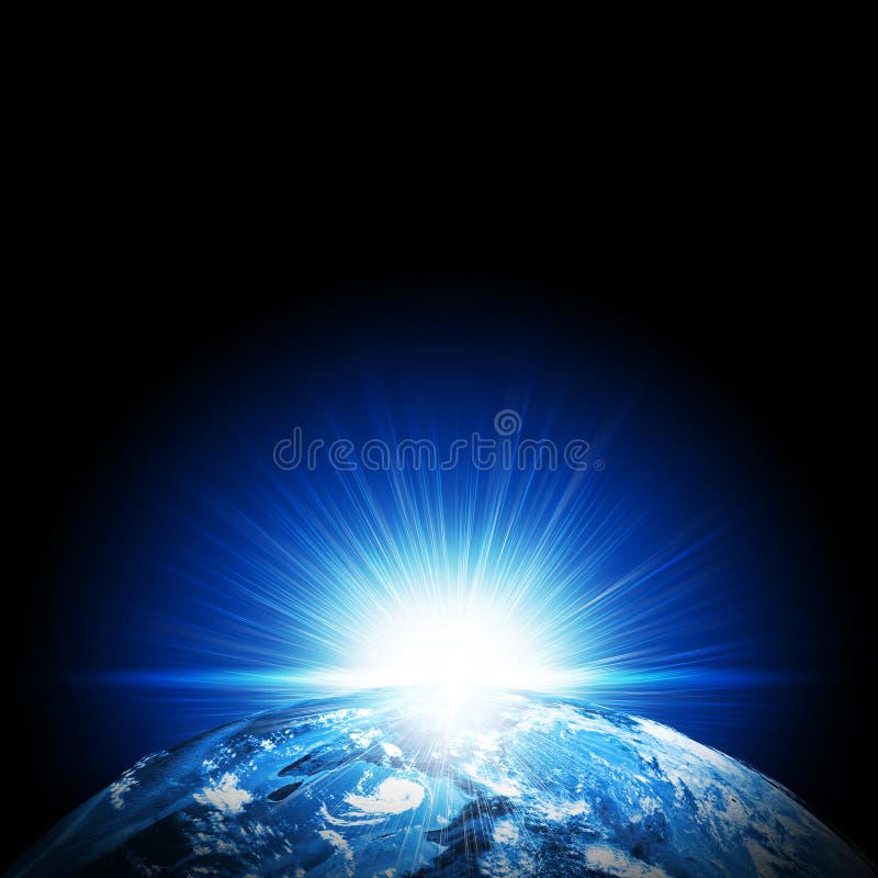 Earth planet in sun rays stock illustration. Illustration of ...