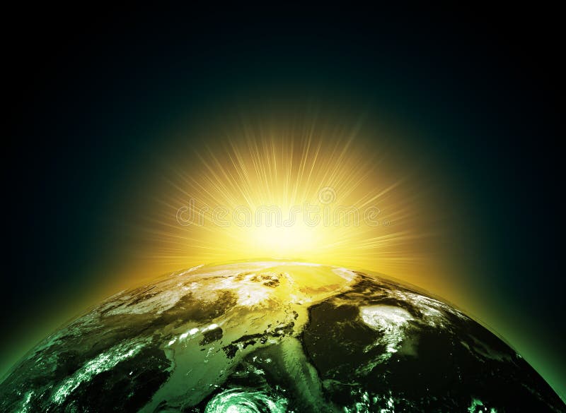 Earth planet in sun rays stock illustration. Illustration of galactic ...
