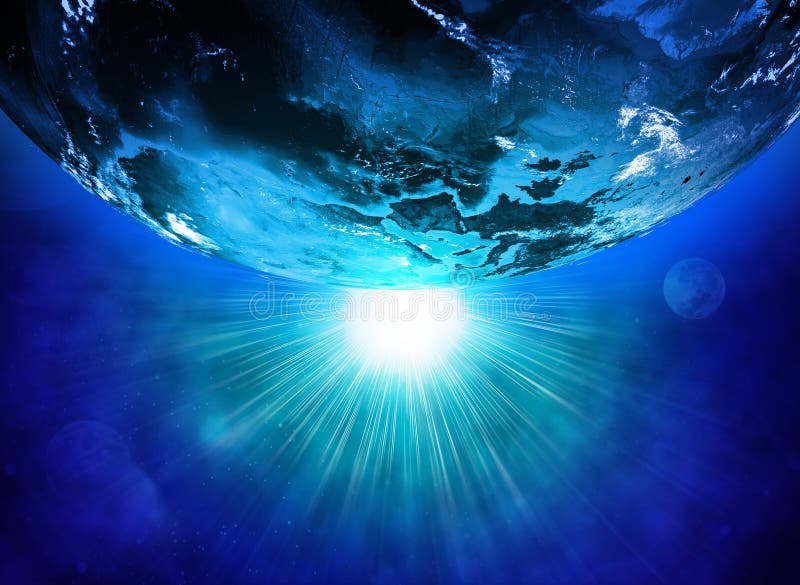 Earth planet in sun rays stock illustration. Illustration of atmosphere ...