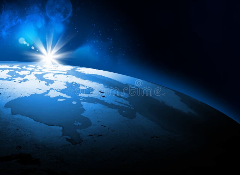 Earth planet in sun rays stock illustration. Illustration of global ...