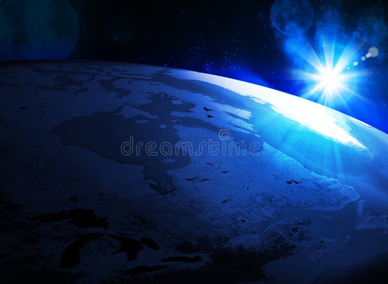 Earth planet in sun rays stock illustration. Illustration of astro ...