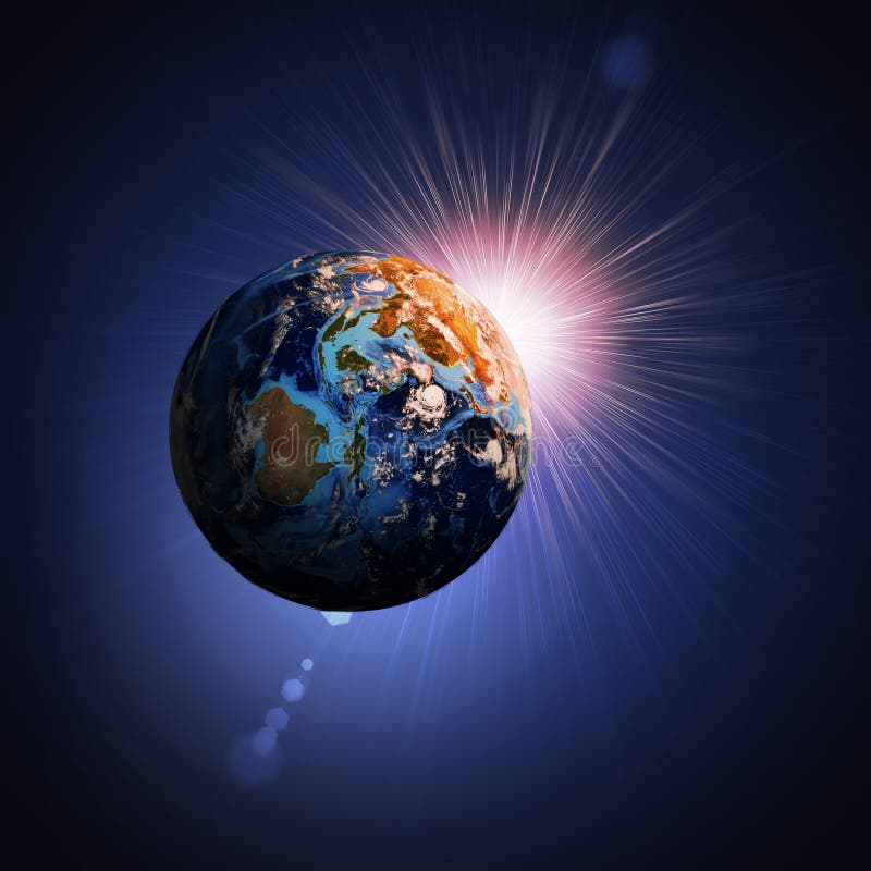 Earth planet in sun rays stock illustration. Illustration of light ...