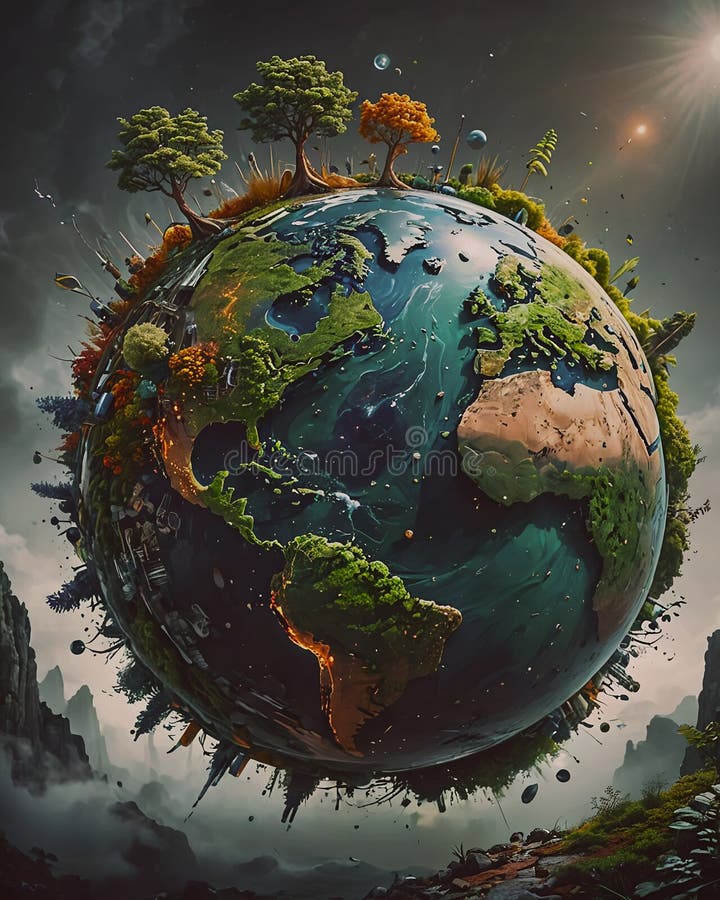 Earth Planet with Tree on the Top. Stock Illustration - Illustration of ...