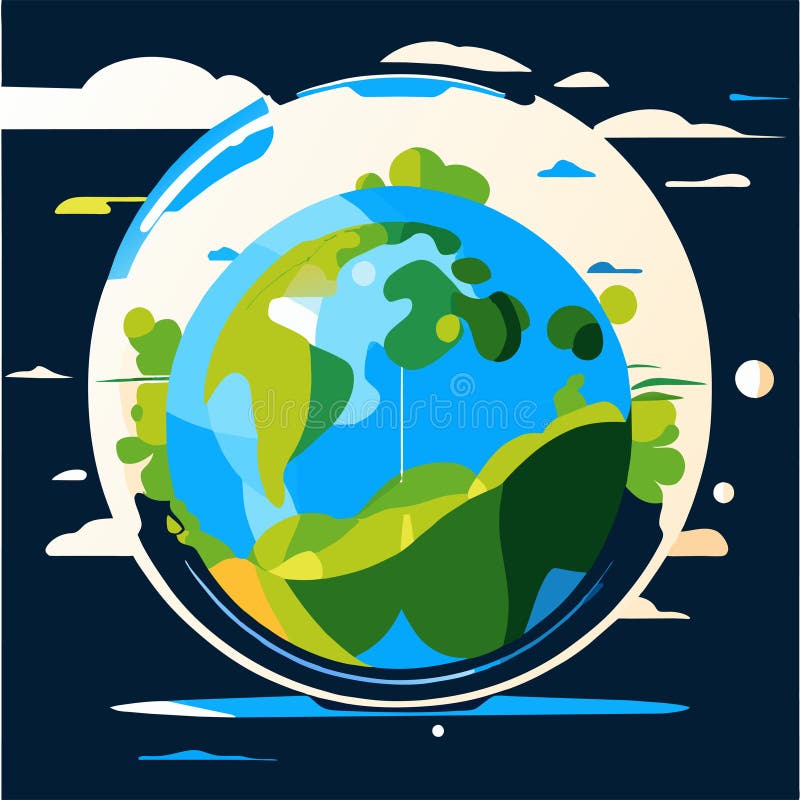 Earth Planet With Trees And Clouds Vector Illustration In Flat Style Stock Vector