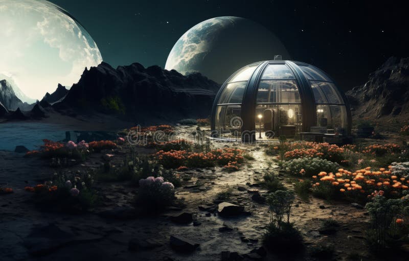 Earth Plants Thrive in Lunar Greenhouse.Generated Image Stock Photo ...