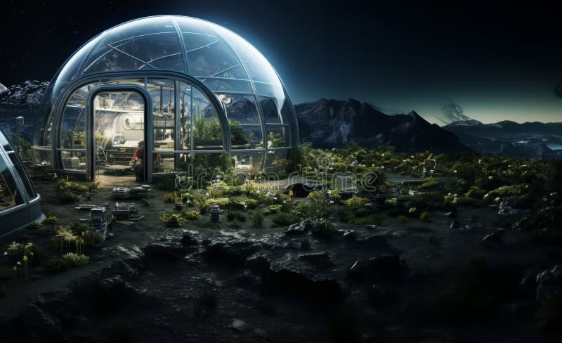 Earth Plants Thrive in Lunar Greenhouse.Generated Image Stock Photo ...