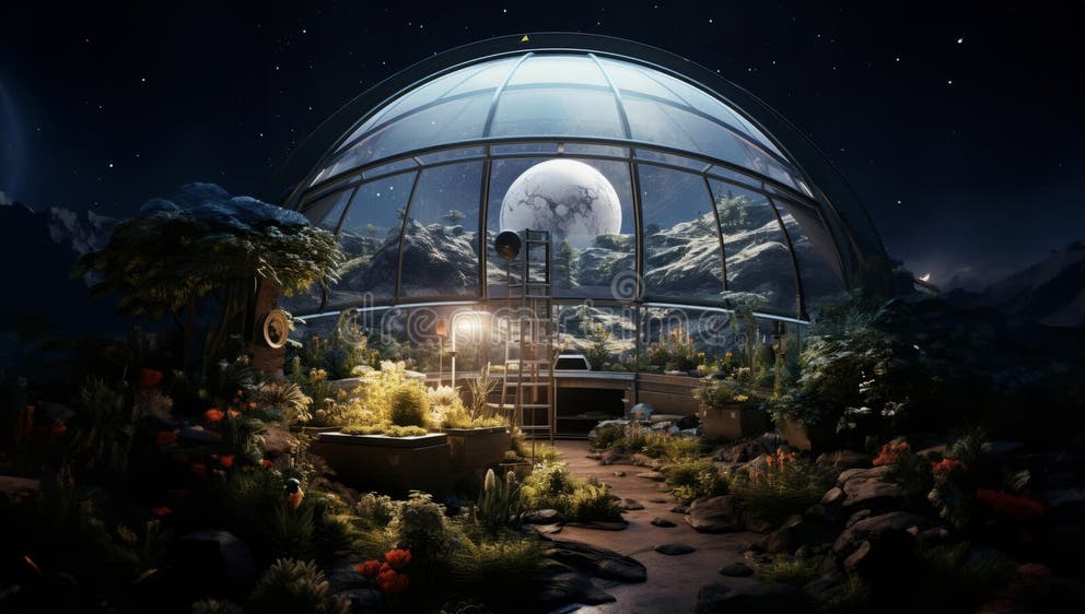Earth Plants Thrive in Lunar Greenhouse.Generated Image Stock Image ...