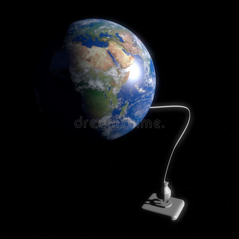 Earth with LED Lamp White Background Stock Illustration - Illustration ...