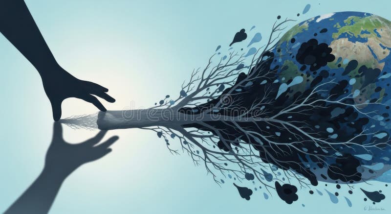Saving Earth, Hand Reaching for the Dying World Stock Illustration ...