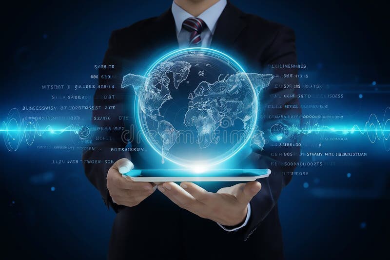 Earth Polygon Mesh Planet World Map in the Hands of a Businessman ...